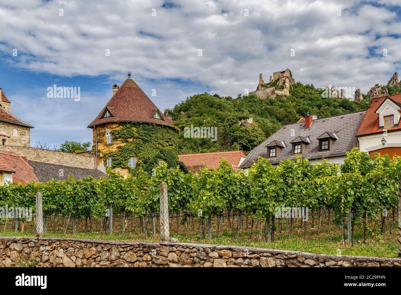 View of durnstein with the castle ruin hi-res stock photography and ...