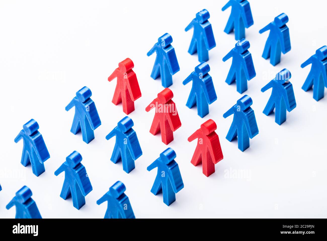 Elevated View Of Red Figures Stand With Blue Figures Group In A Row ...