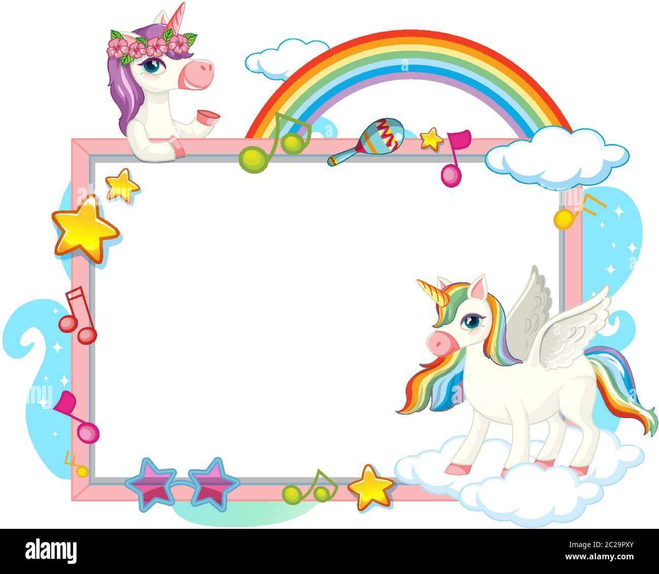 Cute unicorn with blank banner music theme illustration Stock Vector ...