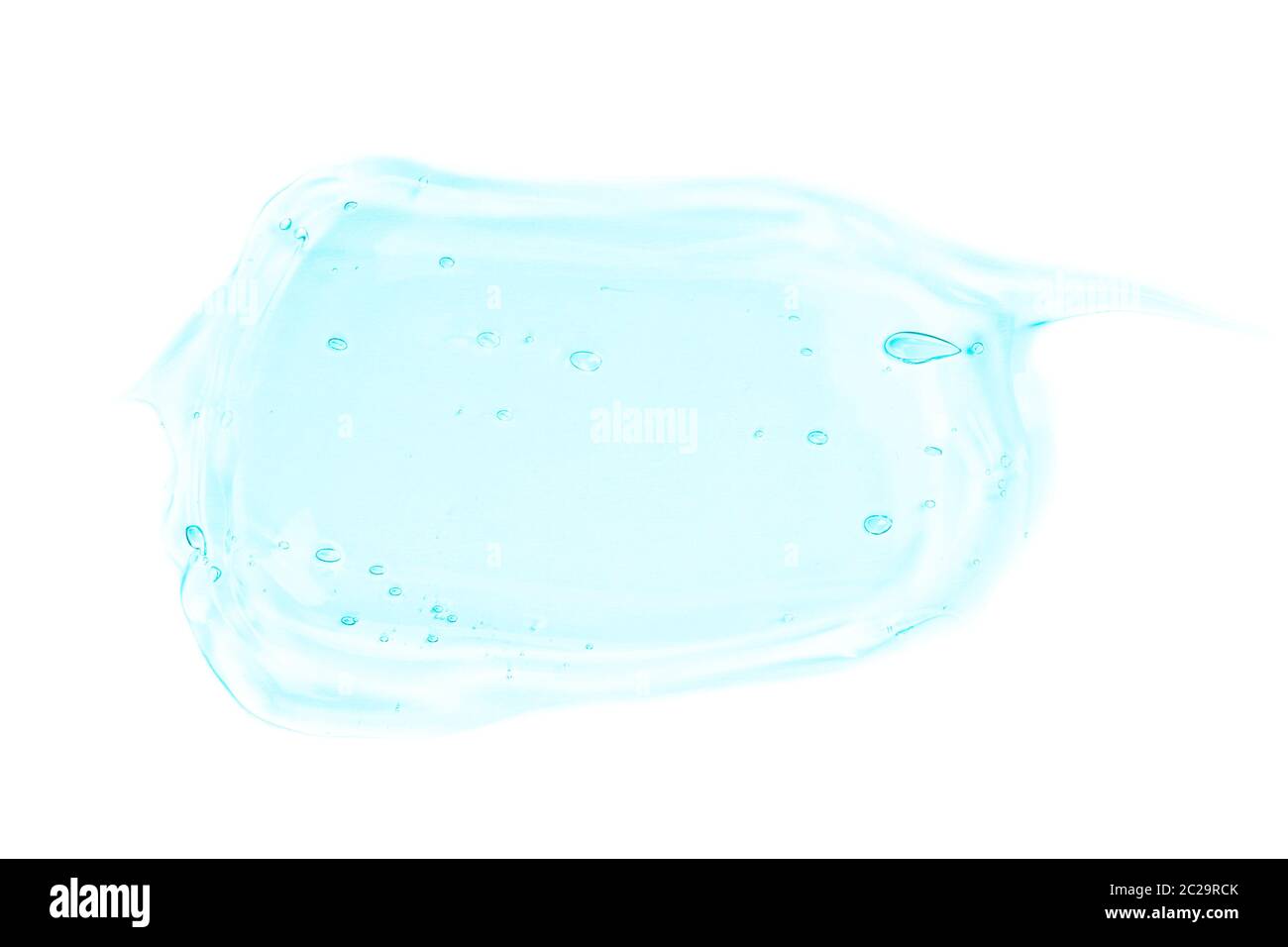 Clear light blue liquid gel smear isolated on white background. Top ...