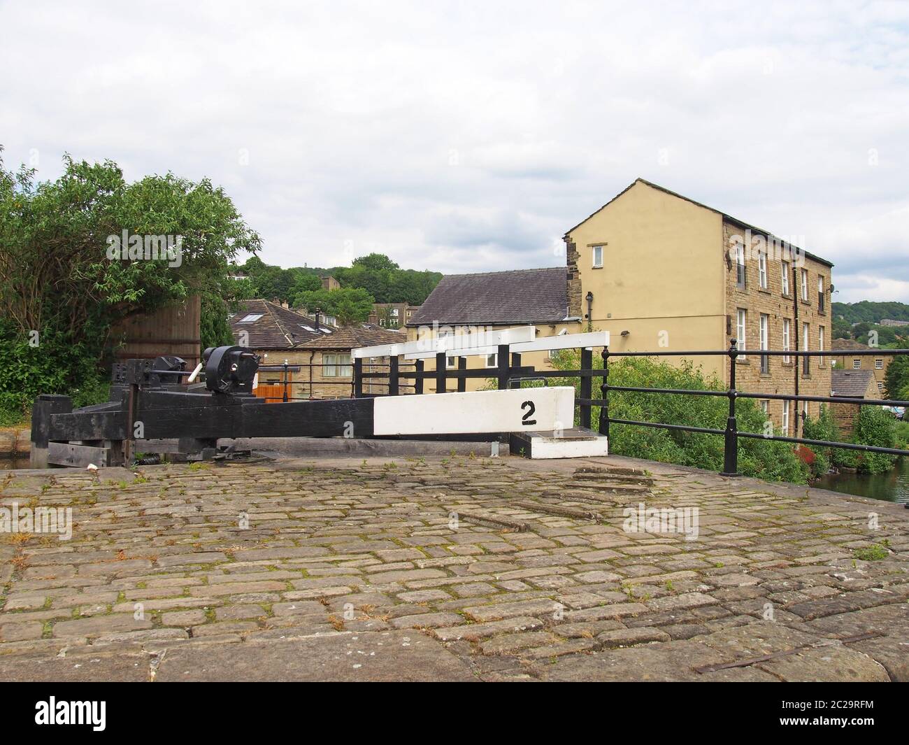 a close up of wooden lock gates on the calder hand hebble navigation ...