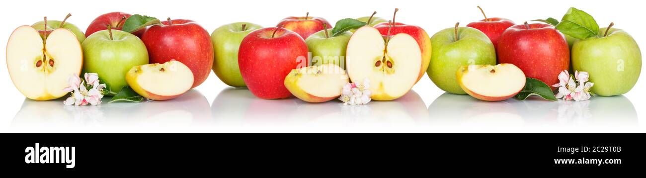 Apple fruits red and green apples fresh fruit banner isolated on a ...