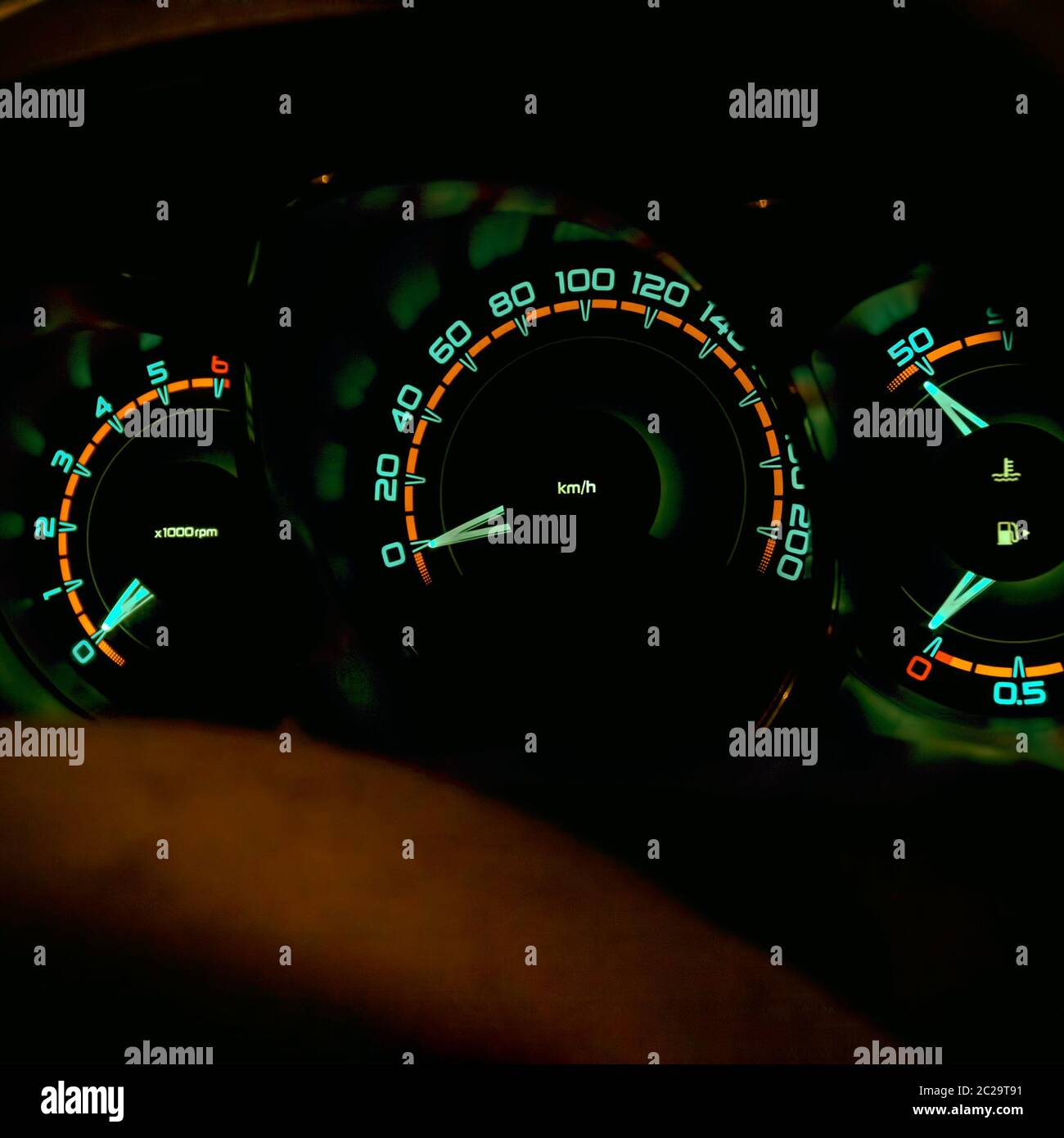 Speedometer in the car on the dashboard at night Stock Photo - Alamy