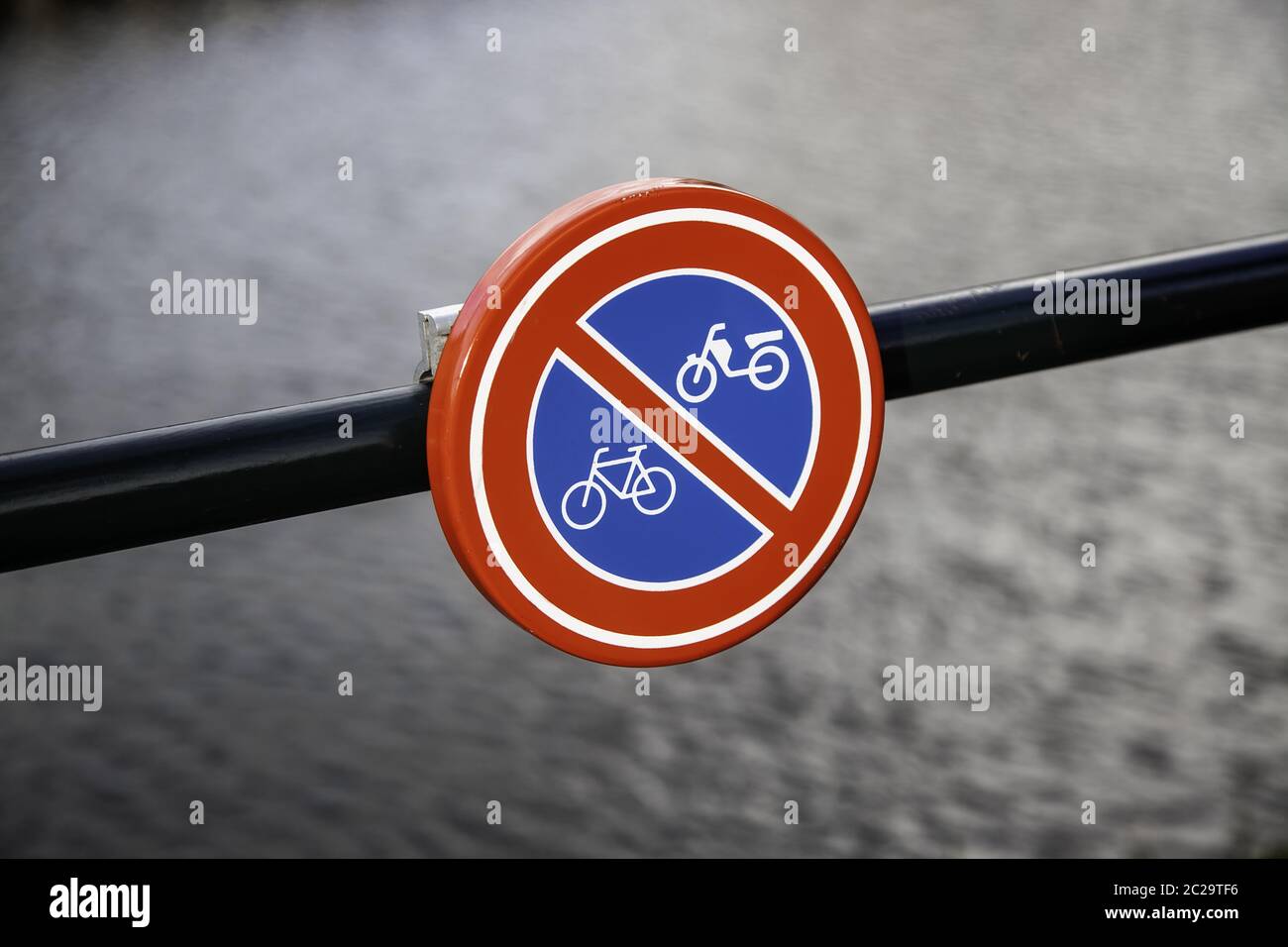 Bicycle prohibited sign, traffic signal detail, sign in the city of ...