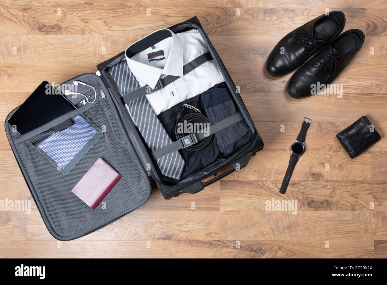 Business, trip, luggage and people concept. Business formal wear ...