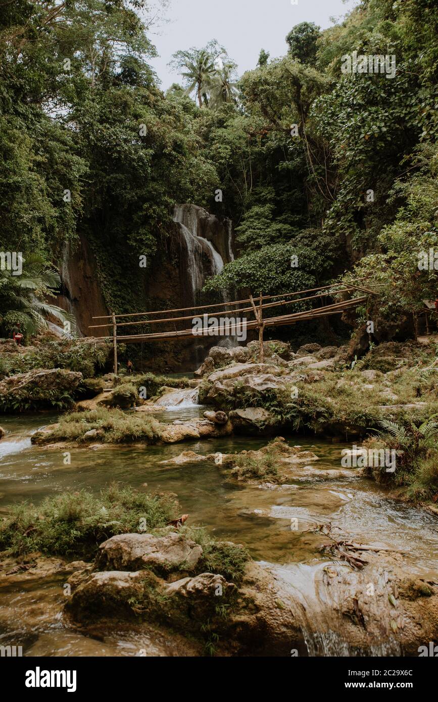 nature stamp with a beautiful waterfall on the island of bohol in the ...