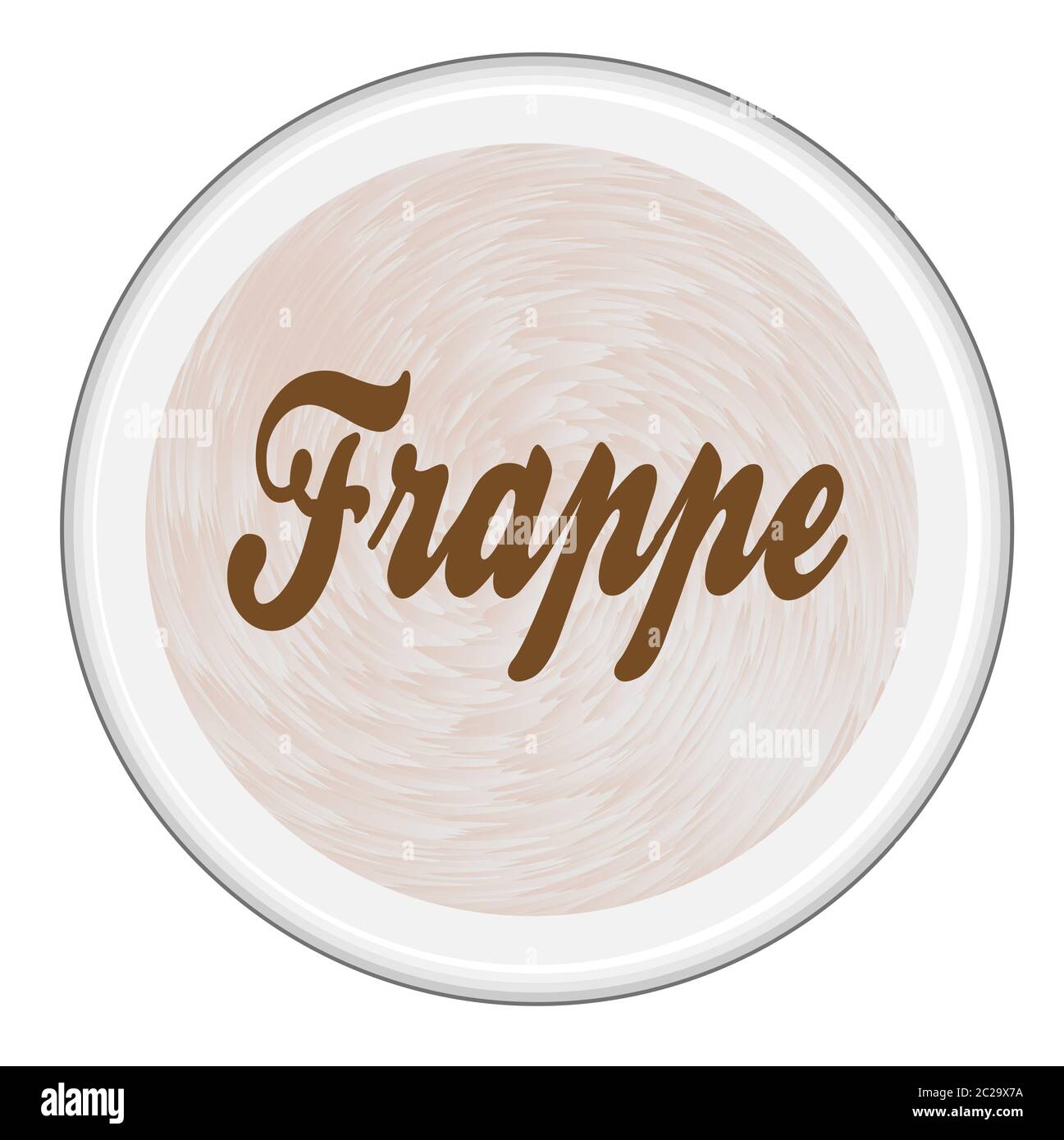 Top view of a cup of Frappe frothy milky Coffee over a white background ...