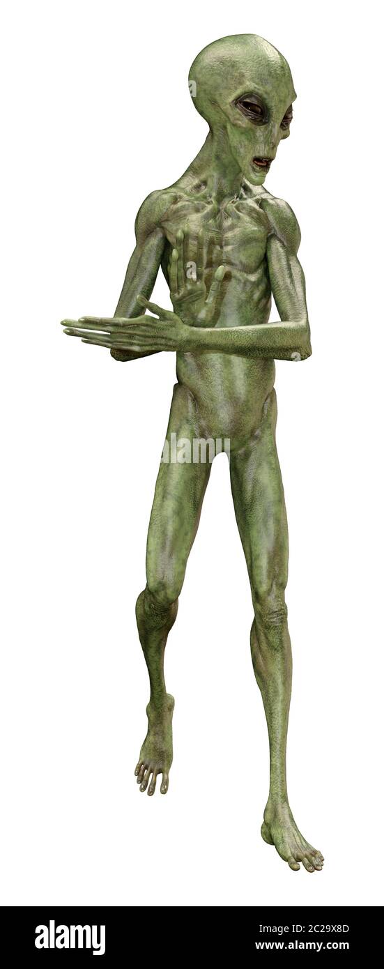 3D rendering of a green alien isolated on white background Stock Photo ...