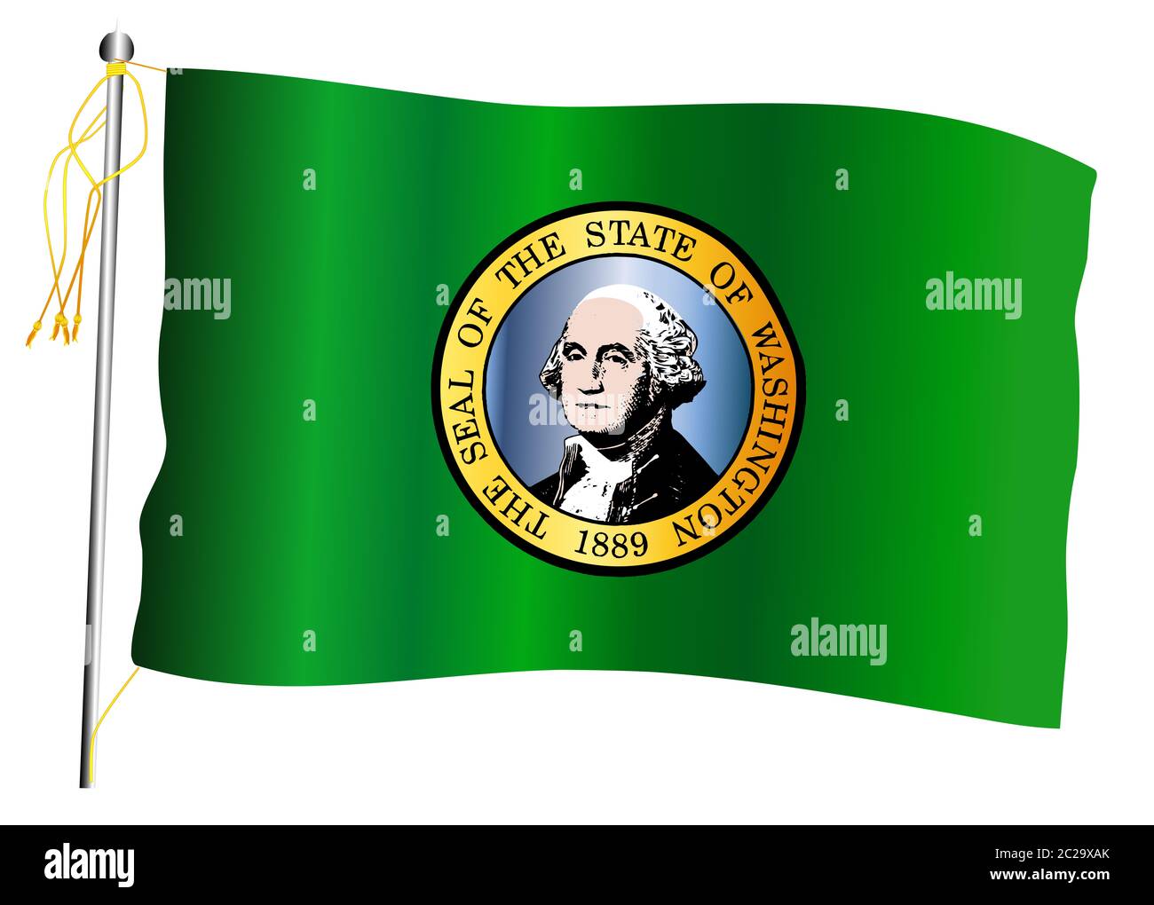 The Washington State US state flag set against against a white ...