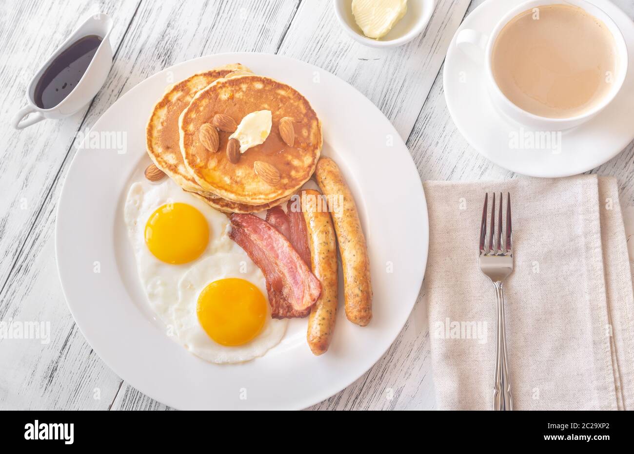 Portion of traditional American breakfast with a cup of coffee Stock ...