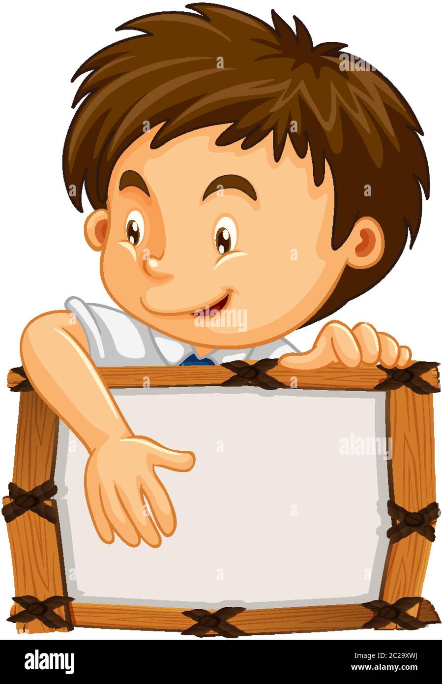 Blank sign template with cute boy on white background illustration ...