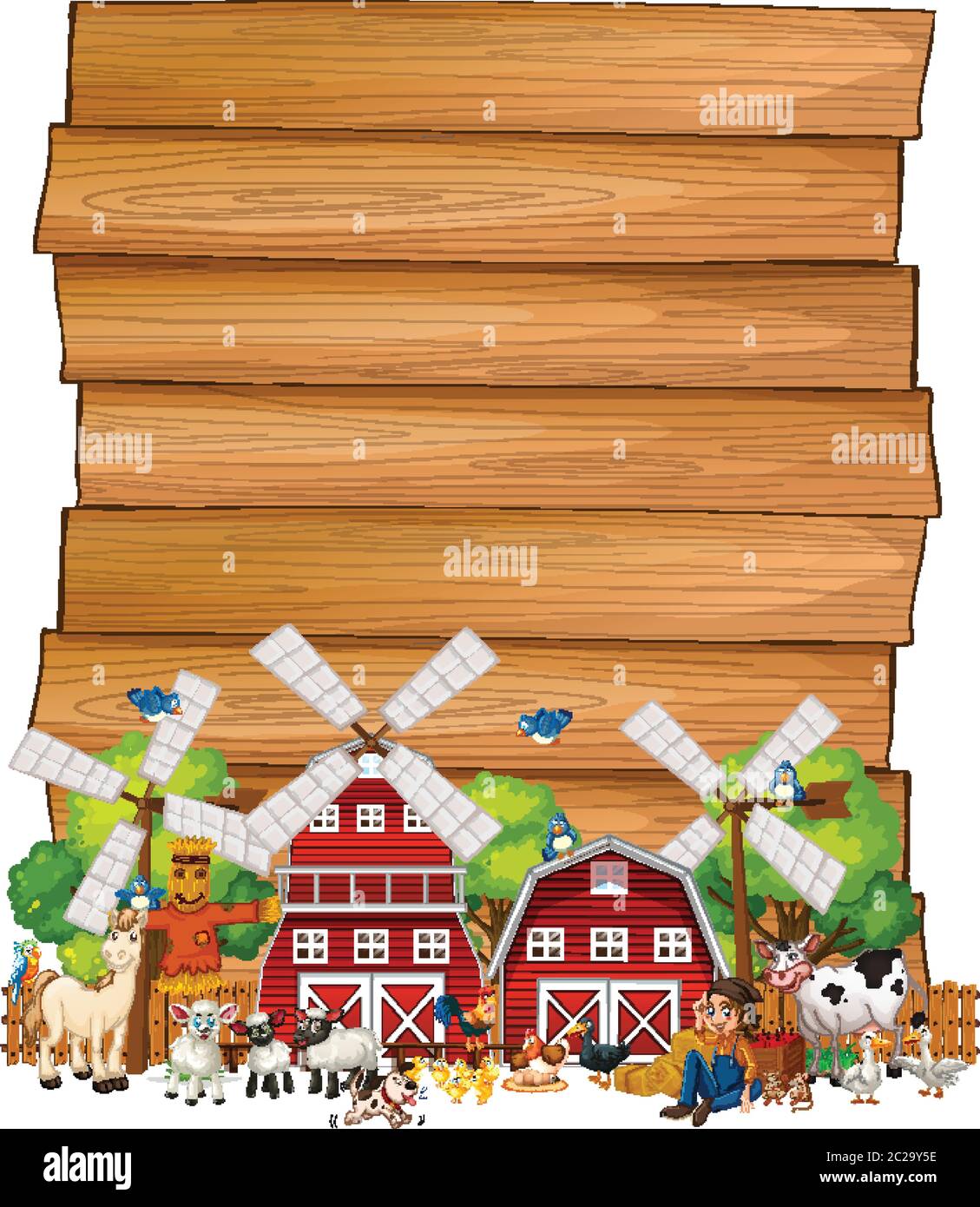 Blank wood sign with animal farm set isolated illustration Stock Vector ...