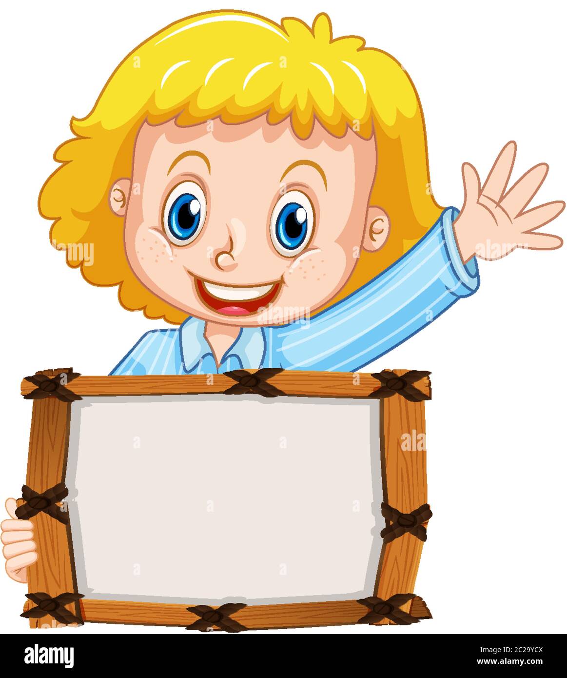 Blank sign template with cute girl on white background illustration ...