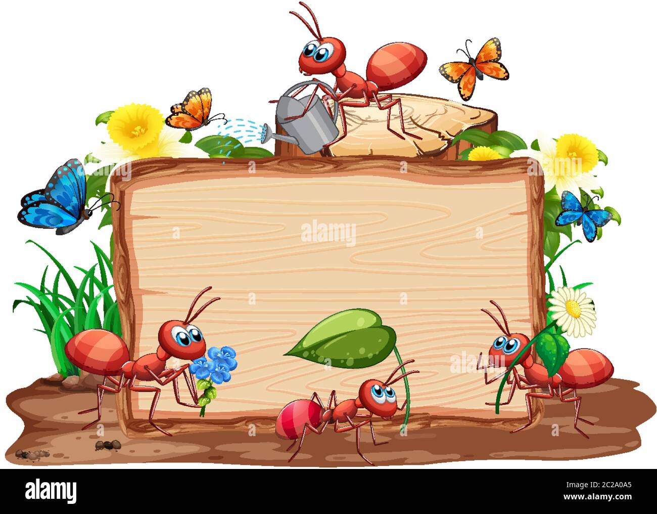 Border template design with insects in the garden background ...