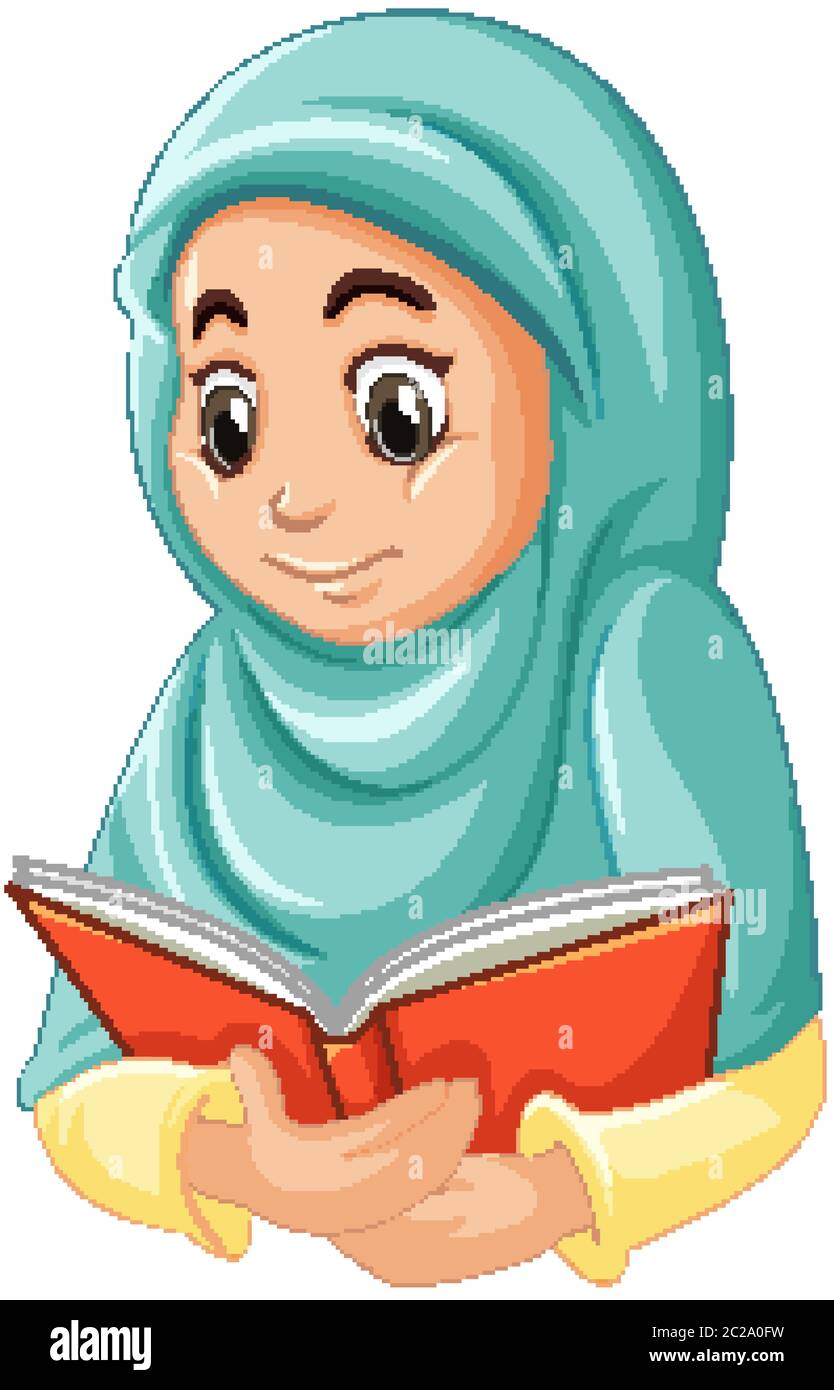 Arab muslim girl in traditional clothing in reading book position ...