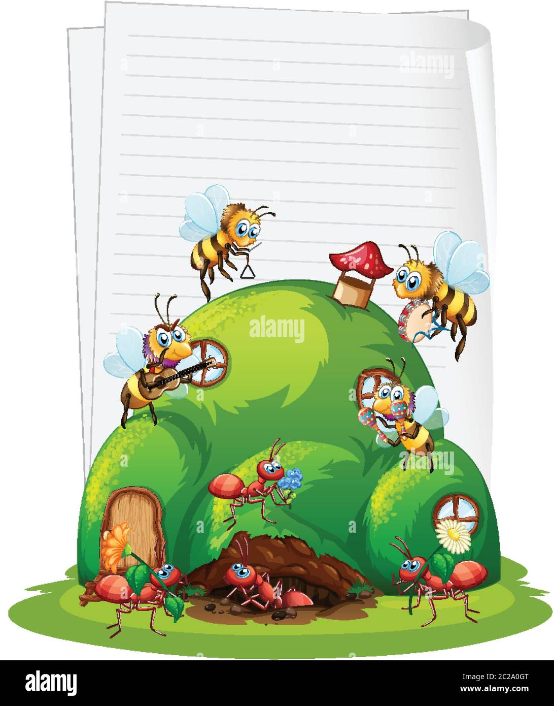 Blank paper with ant nest and bees isolated illustration Stock Vector ...