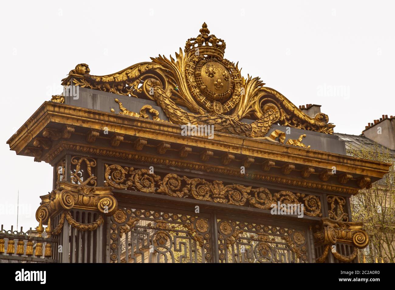 Paris, France - 1 April, 2017: Golden gate of palace of courthouse ...