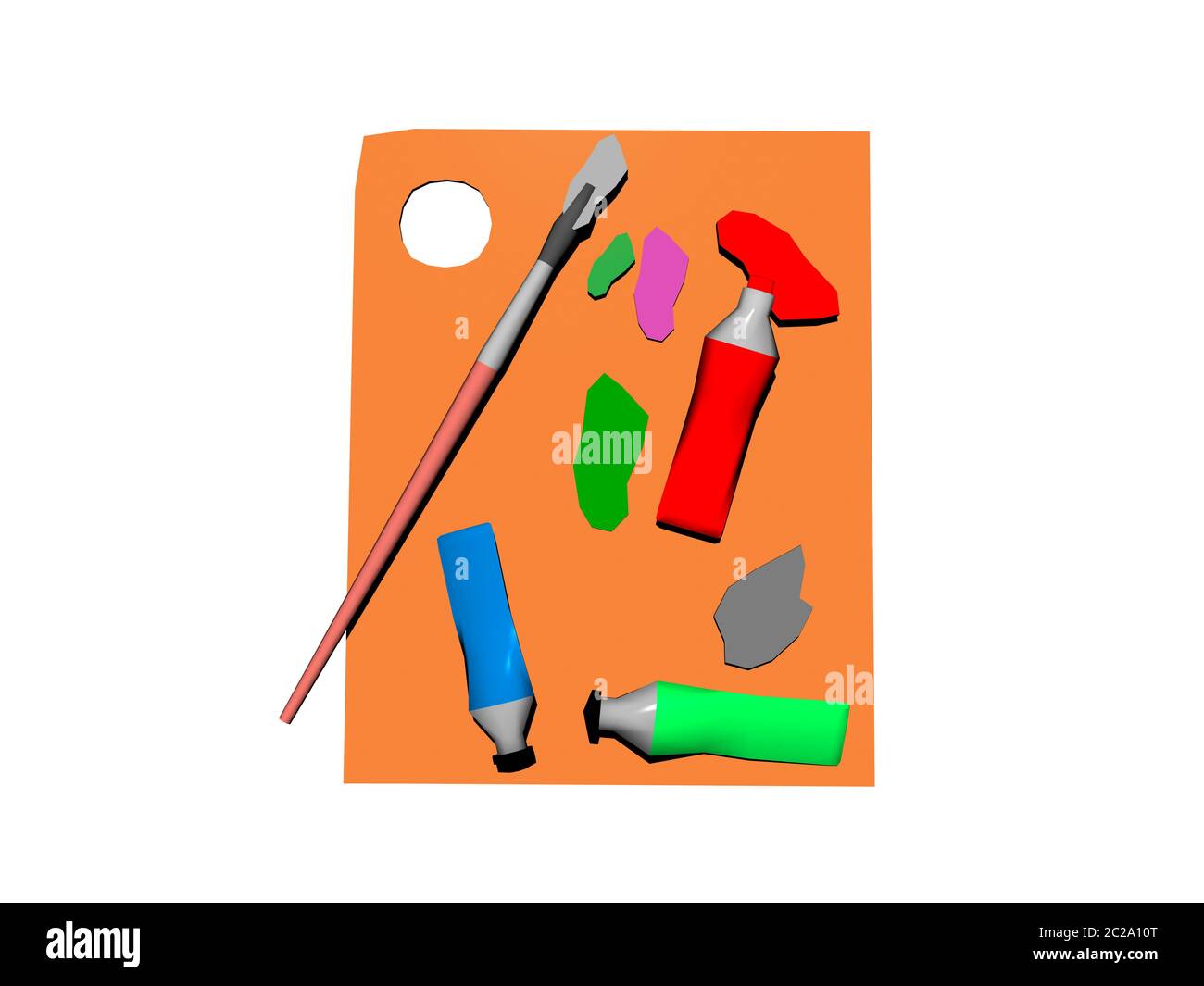 Color palette with color sticks tubes and brush Stock Photo - Alamy