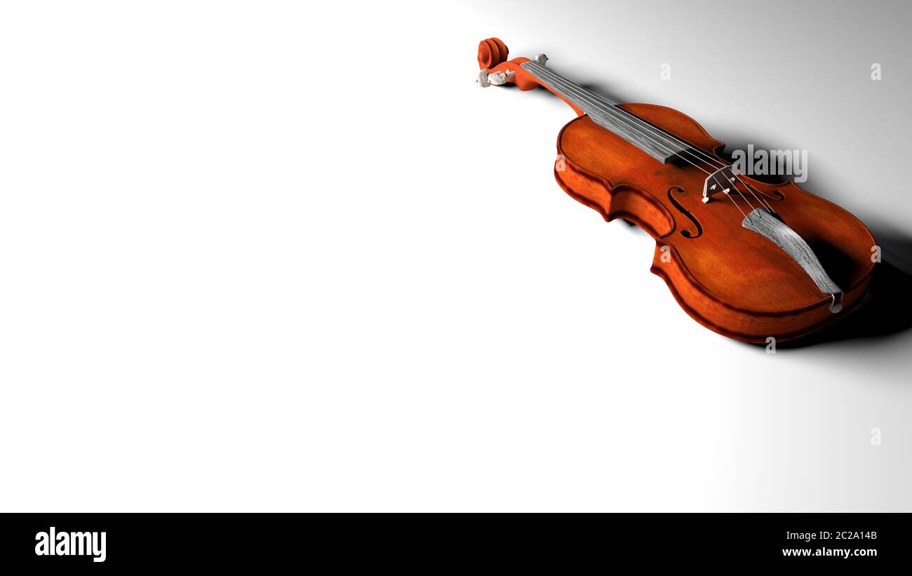 Violin laying on a white surface - 3D rendering illustration Stock ...