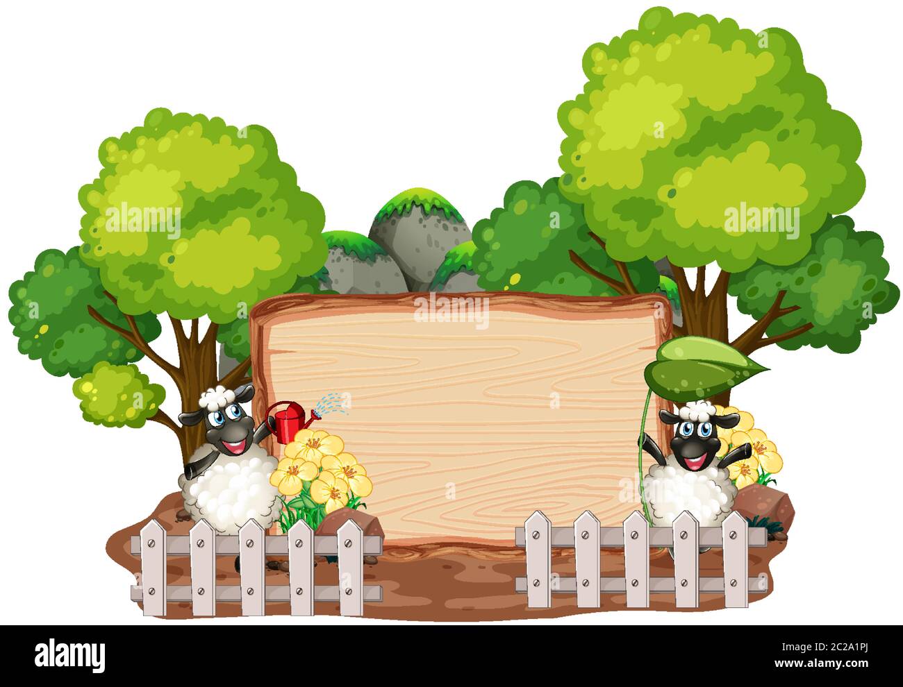 Sign template with animals in garden background illustration Stock ...