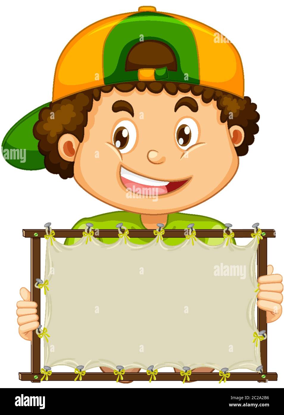 Blank sign template with cute boy on white background illustration ...