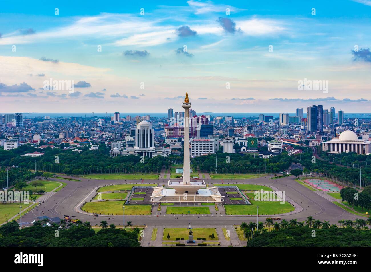 Jakarta, Indonesia - 19th February 2019: Aerial view of Tugu Monas ...