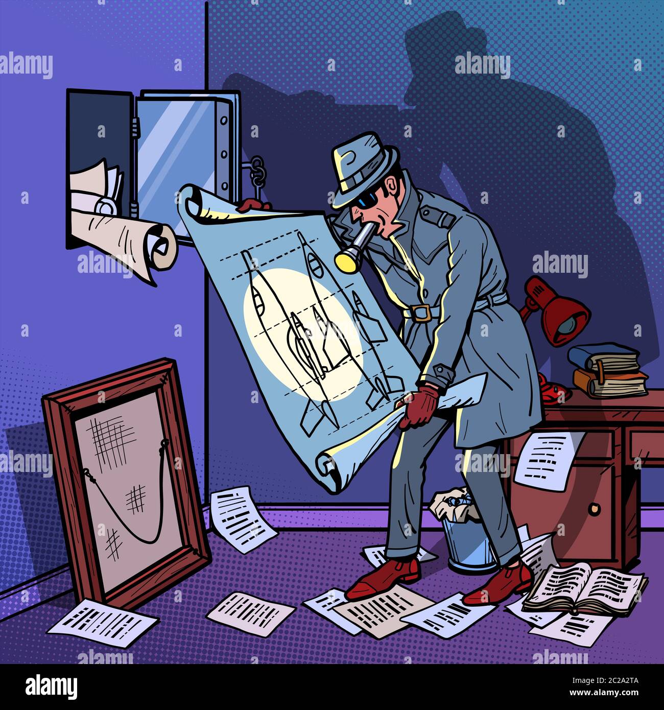 spy hacked safe with secret military documents. Comic cartoon pop art ...