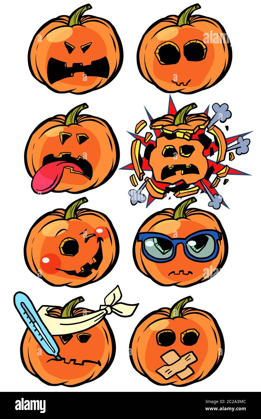 anger rage disease explosion madness Emoji Halloween pumpkin set ...