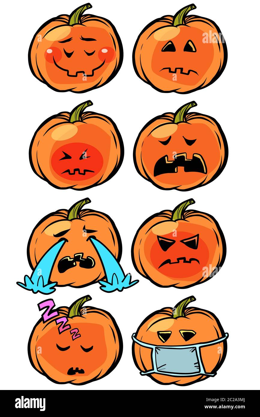 Halloween pumpkin set collection sadness sleep illness tears loneliness ...