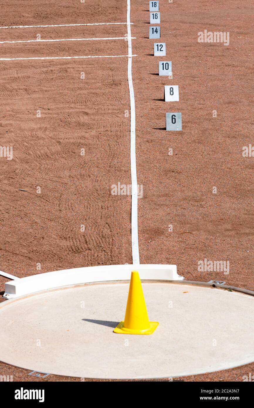 shot put area with lines and numbers for the width Stock Photo - Alamy