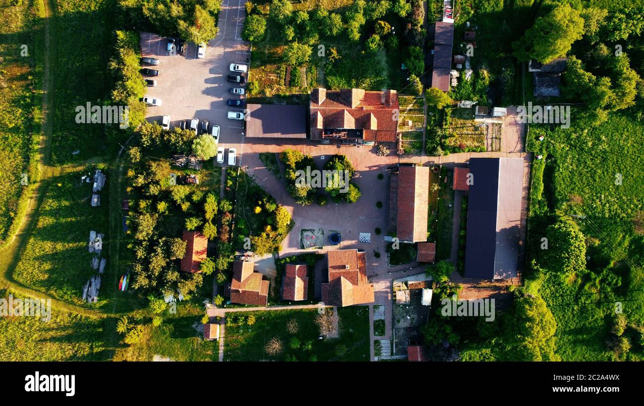 Aerial view from the copter of a small village. View from above Stock ...