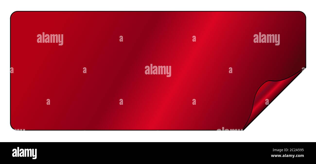 A corner curl on a red foil sticker label as copy space over a white ...