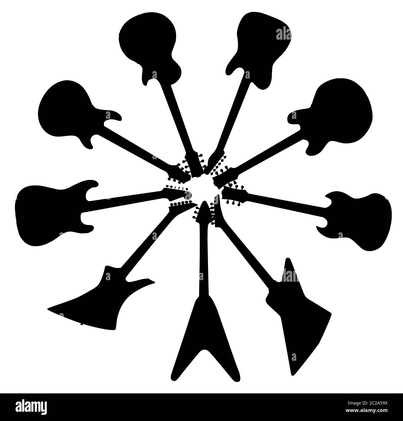 A collection of b;ack guitar silhouettes in a corcle isolated on a ...