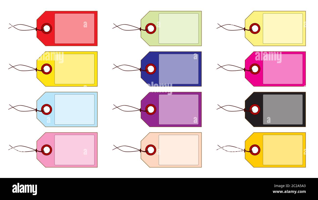 A collection of six pastel coloured tags all over a white background ...