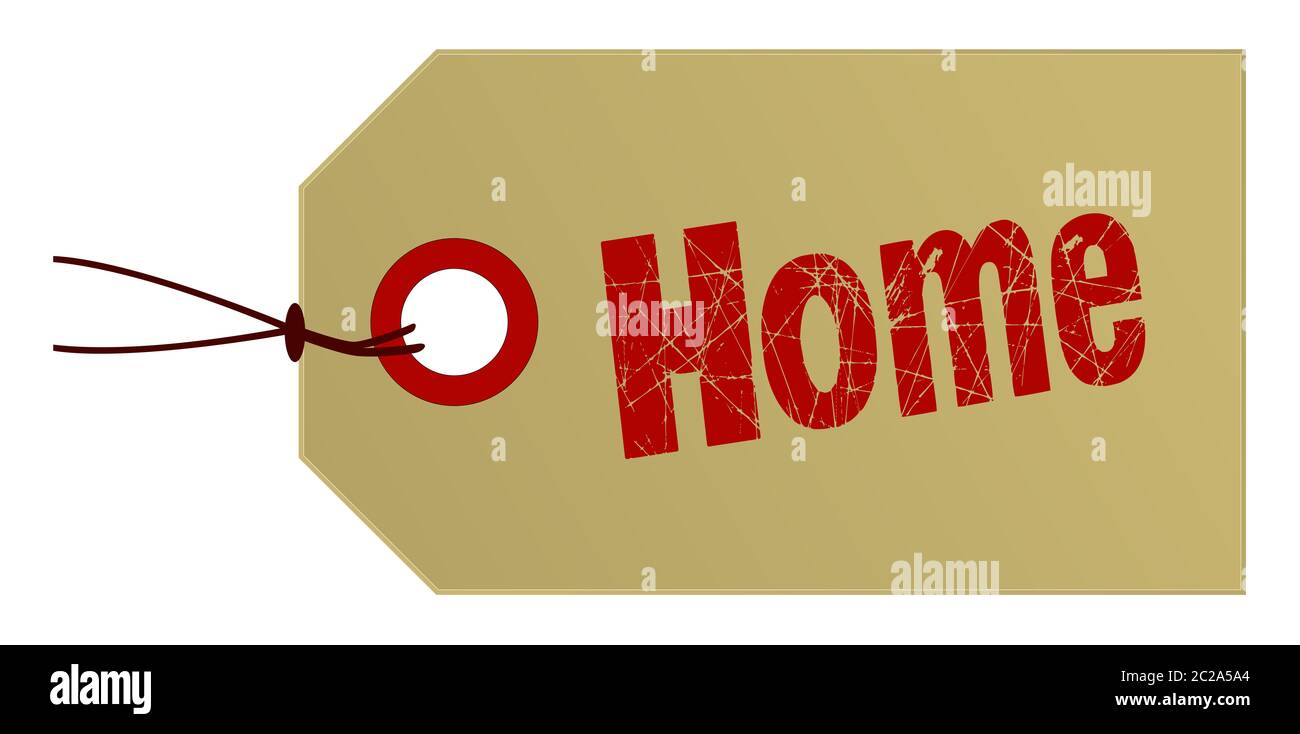 A home marked parcel tag in light brown card on a white background ...