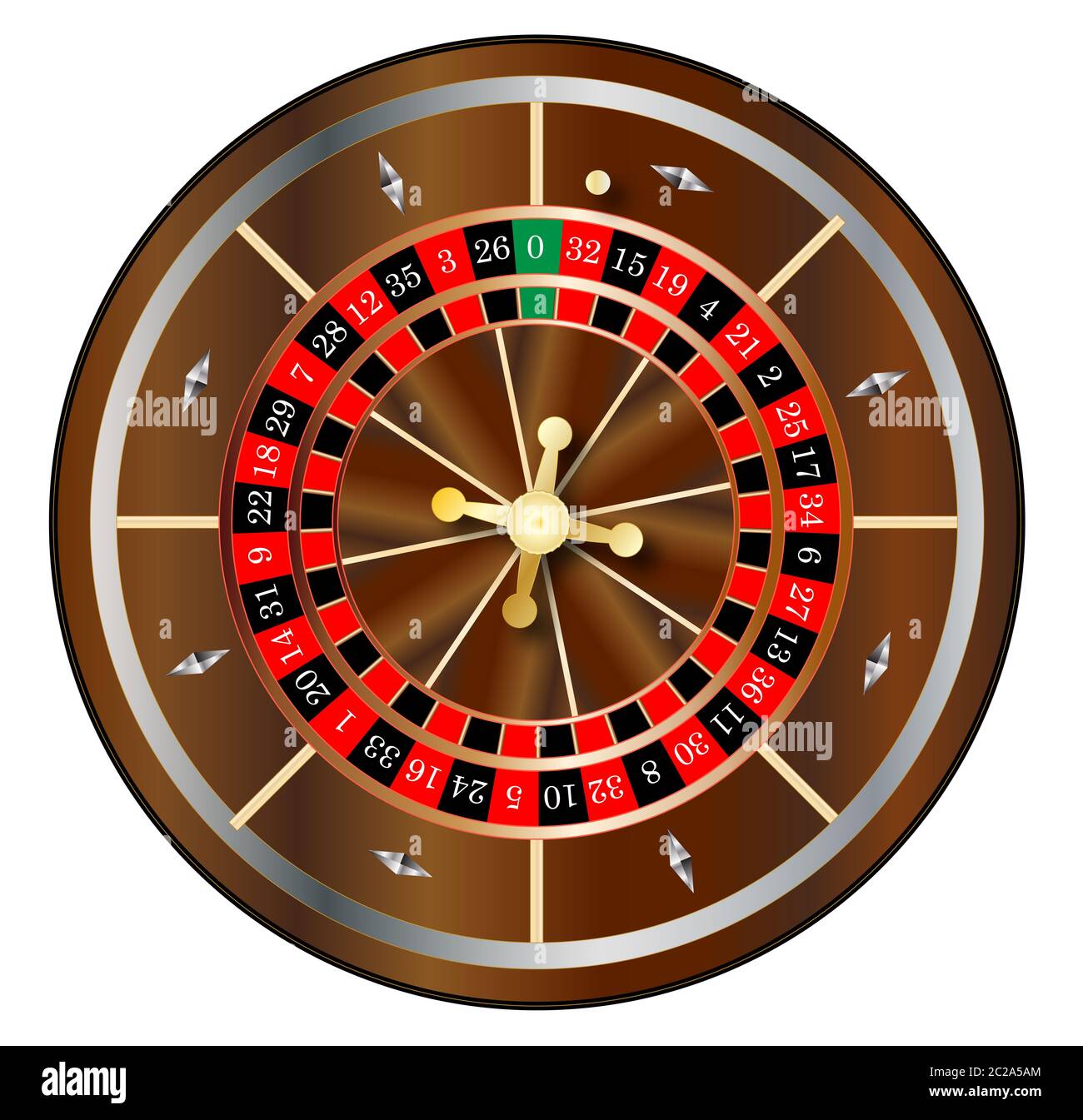 A typical European roulette wheel without the 00 section and a ball ...