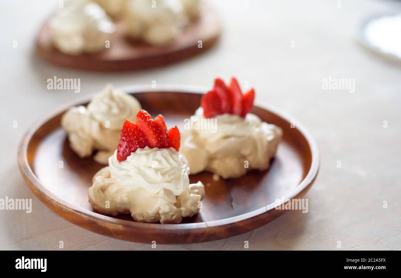 Strawberry pavlova cake, pavlova dessert, the meringue with ...