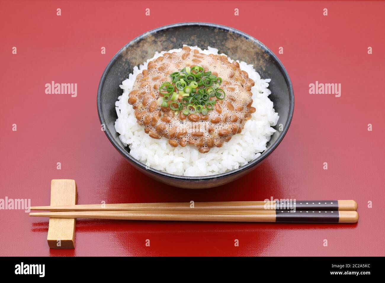 Japanes food, cooked white rice with natto Stock Photo - Alamy