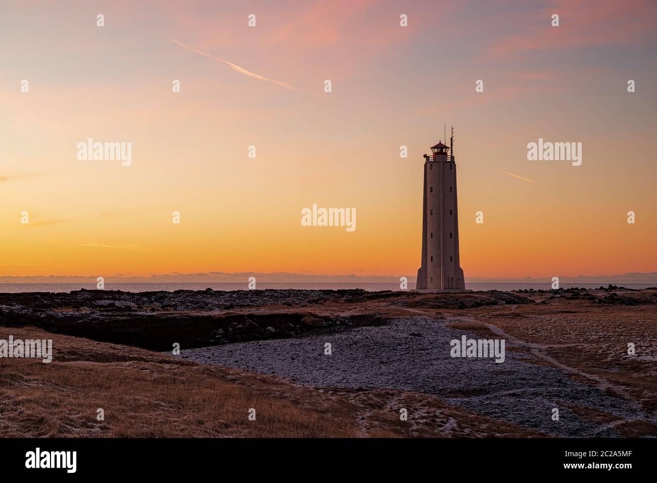 Malarrif lighthouse in Snaefellsnes peninsula at sunset, Iceland Stock ...