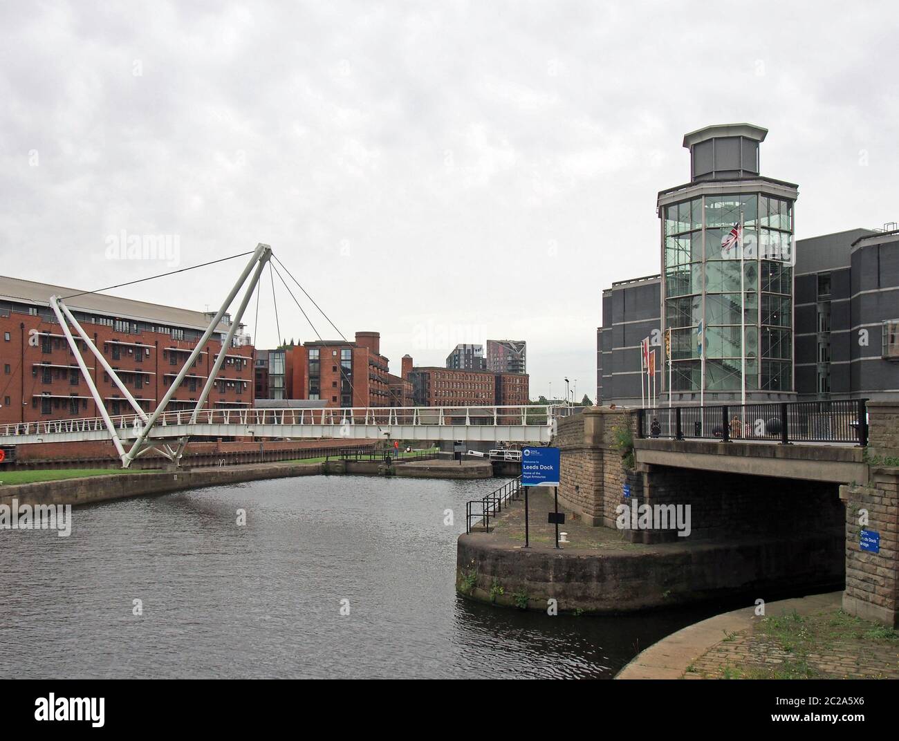 knights bridge crossing the river aire and canal in leeds with ...