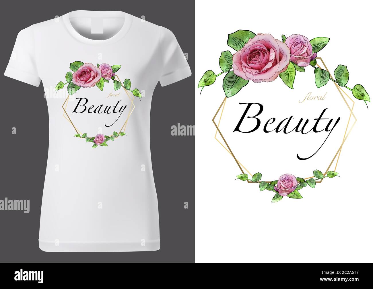 White T-shirt with Floral Pattern Stock Photo - Alamy