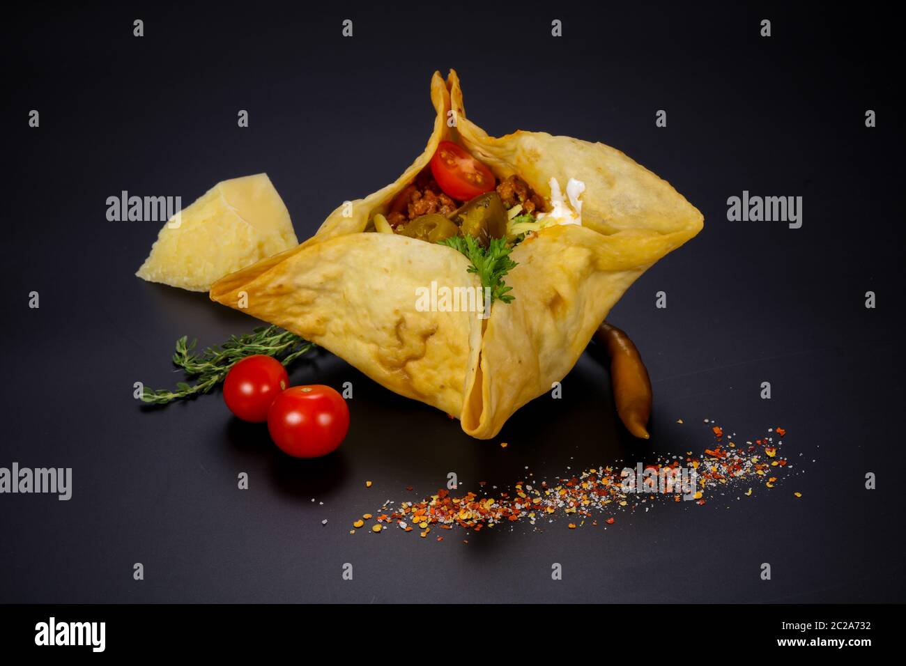 Crispy pie with minced meat and cheese Stock Photo - Alamy
