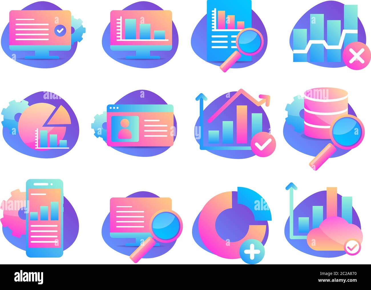 Data Analysis icon vector set. Statistic information. Flat concept ...