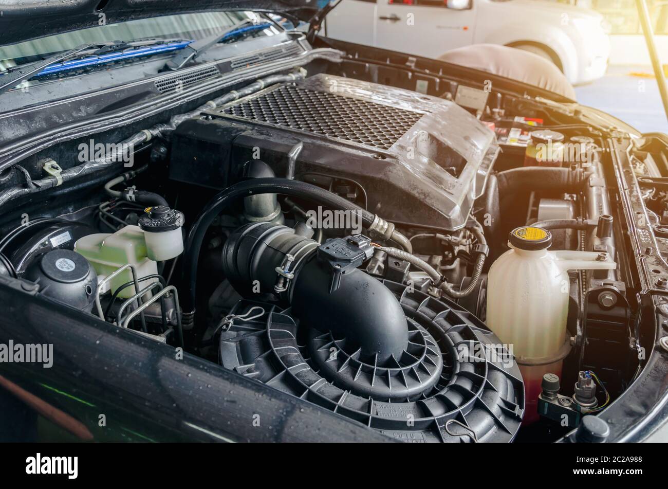 Details of the new engine in the car Stock Photo - Alamy