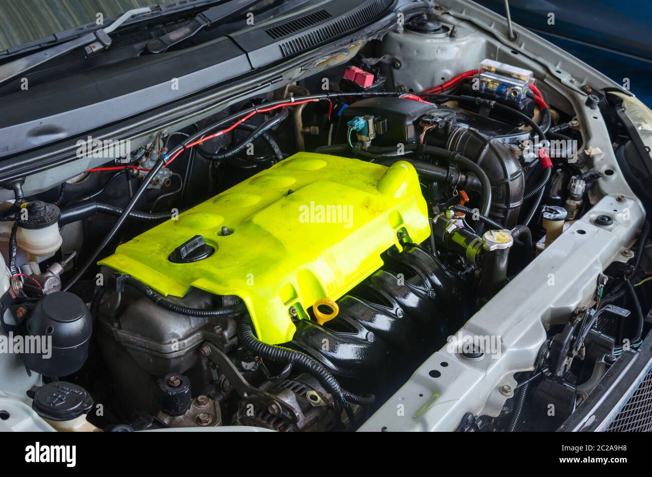 Details of the new engine in the car Stock Photo - Alamy