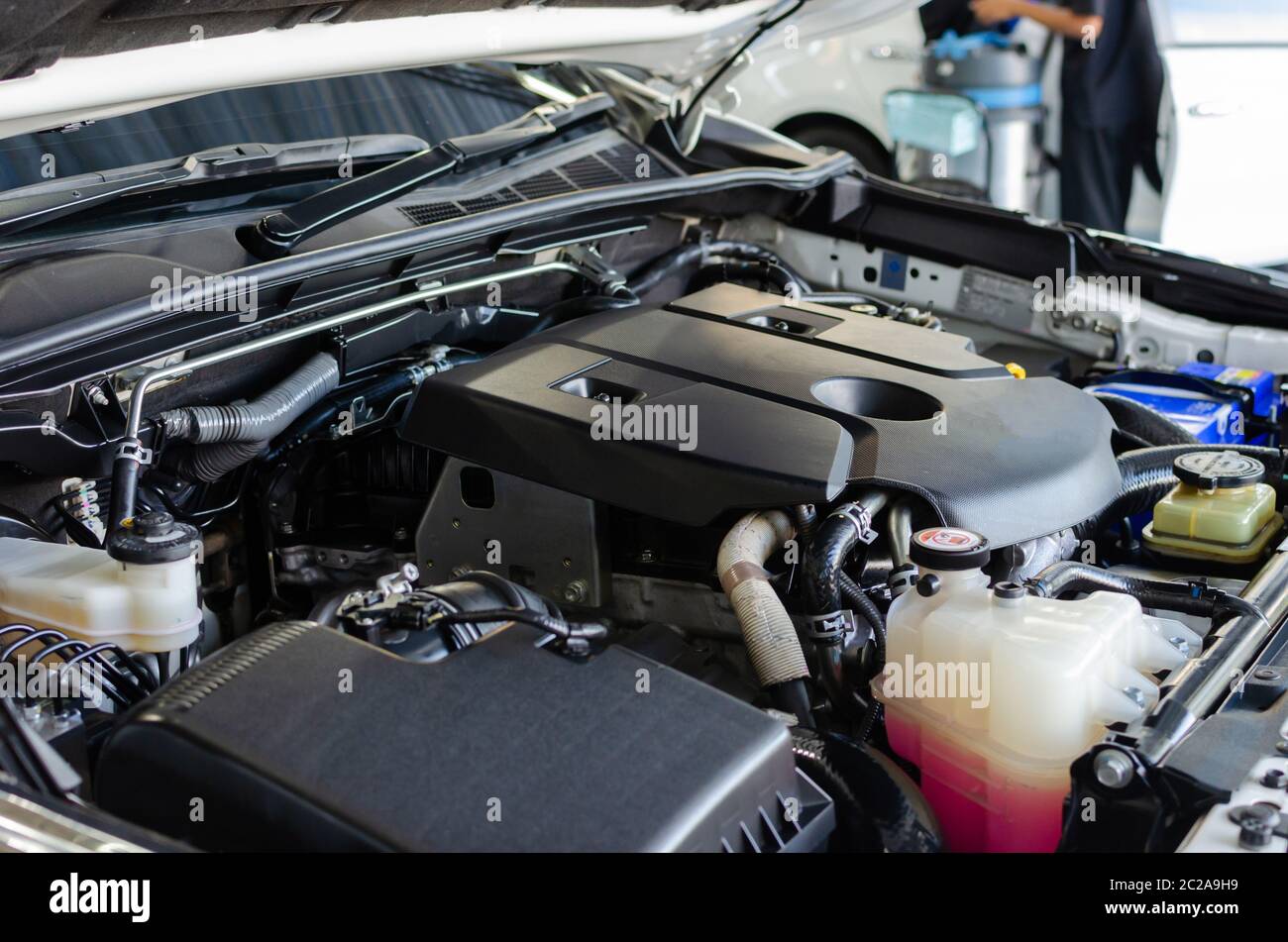 Details of the new engine in the car Stock Photo - Alamy