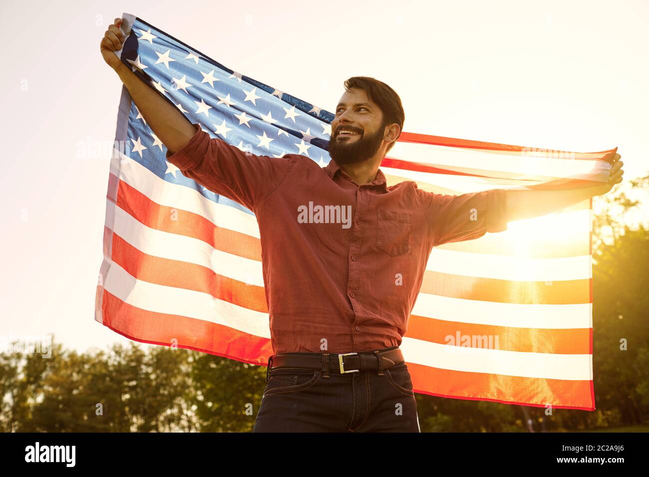 Patriotic holiday July 4th Independence Day of America. Man bearded man ...