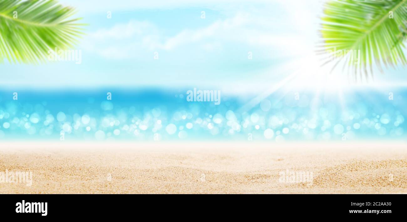 Summer tropical sea with sparkling waves, hot sand on the beach and ...