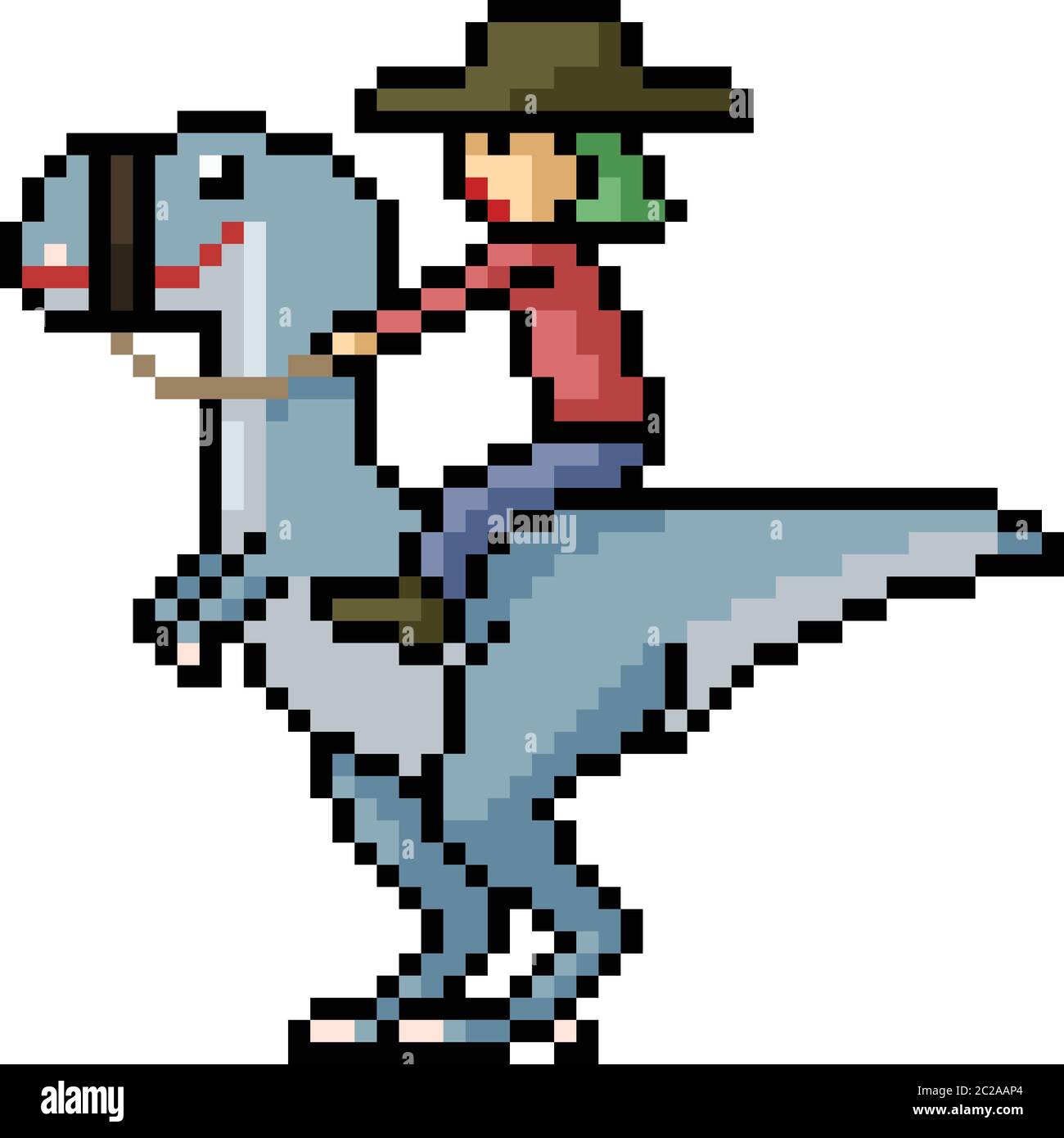 vector pixel art dinosaur rider isolated cartoon Stock Vector Image ...