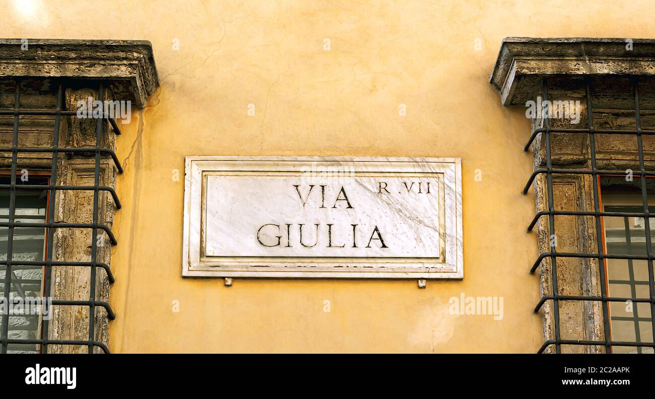 Via Giulia address in an old marble sign in Rome Stock Photo - Alamy